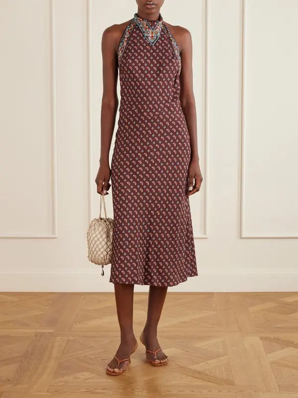 DÔEN Zilda Printed Halterneck Silk-blend Midi Dress