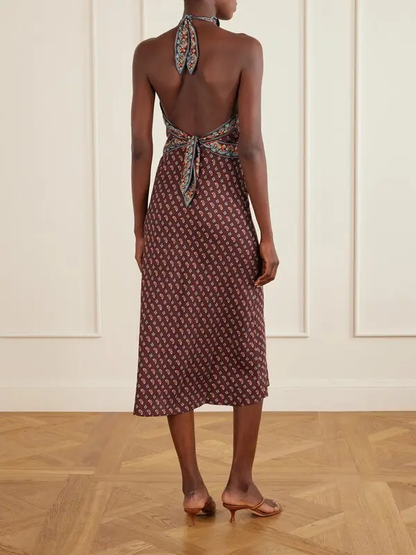 DÔEN Zilda Printed Halterneck Silk-blend Midi Dress