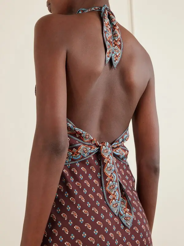 DÔEN Zilda Printed Halterneck Silk-blend Midi Dress