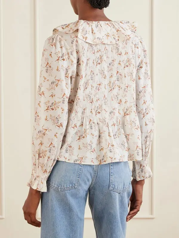 DÔEN Hardy Floral-print Shirred Silk Shirt