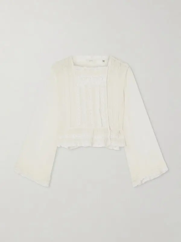 DÔEN Lace-trimmed Silk-chiffon Shirt