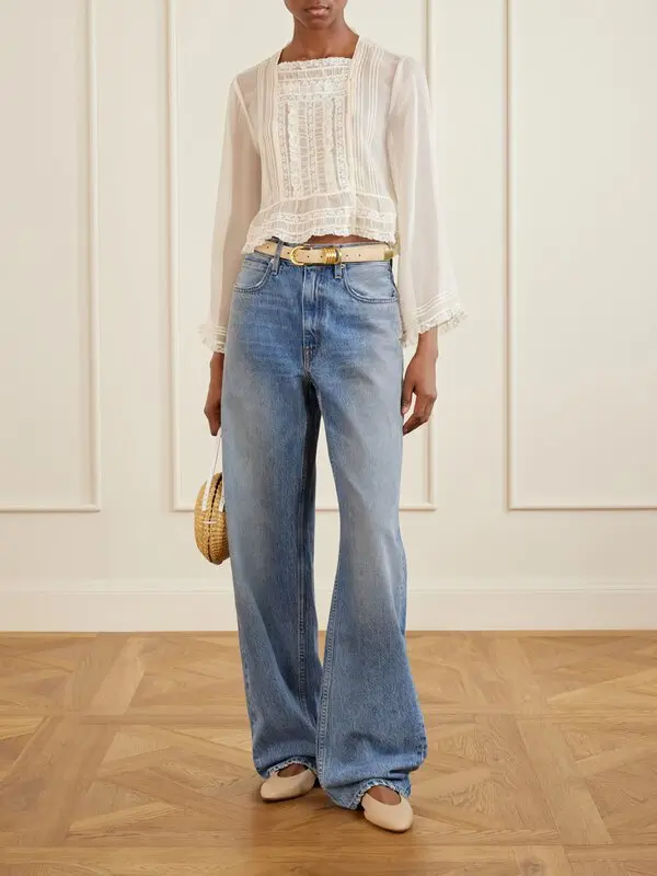 DÔEN Lace-trimmed Silk-chiffon Shirt