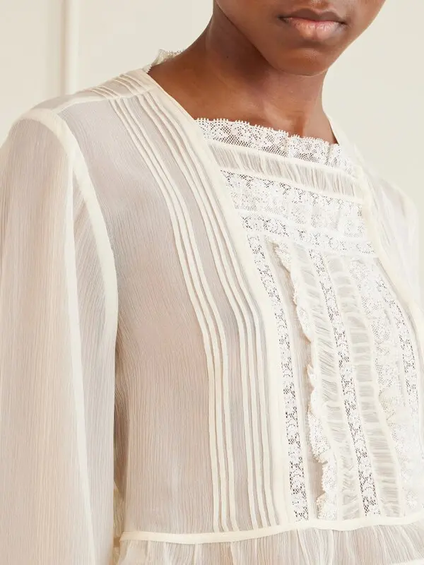 DÔEN Lace-trimmed Silk-chiffon Shirt