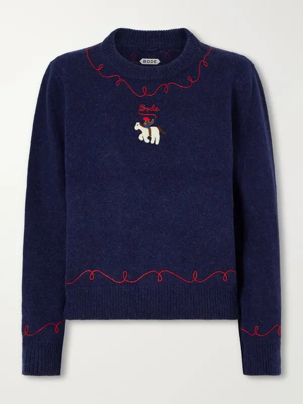 BODE Cowboy Embroidered Appliquéd Alpaca And Merino Wool-blend Sweater