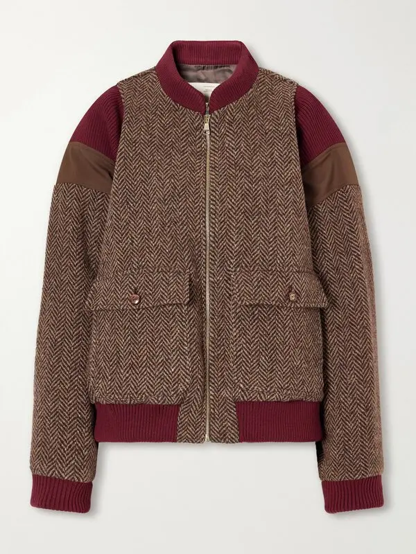 Giuliva Heritage The Aurelia Rib-trimmed Padded Herringbone Virgin Wool Jacket