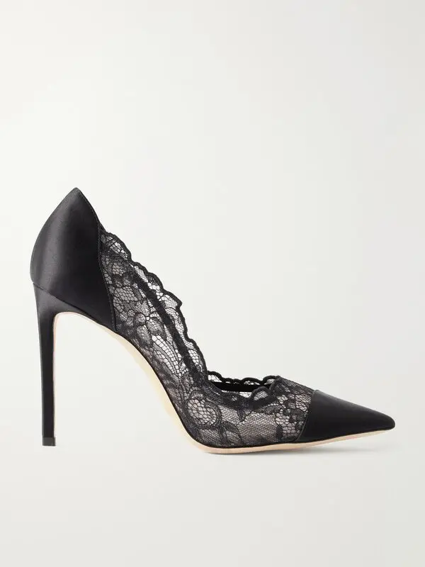 JIMMY CHOO Brigitte 100 Satin-trimmed Lace Pumps