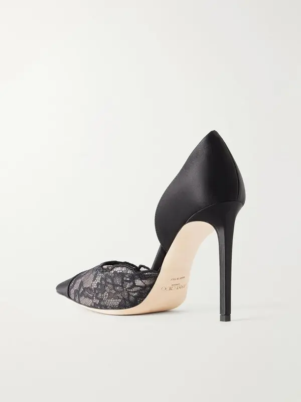 JIMMY CHOO Brigitte 100 Satin-trimmed Lace Pumps