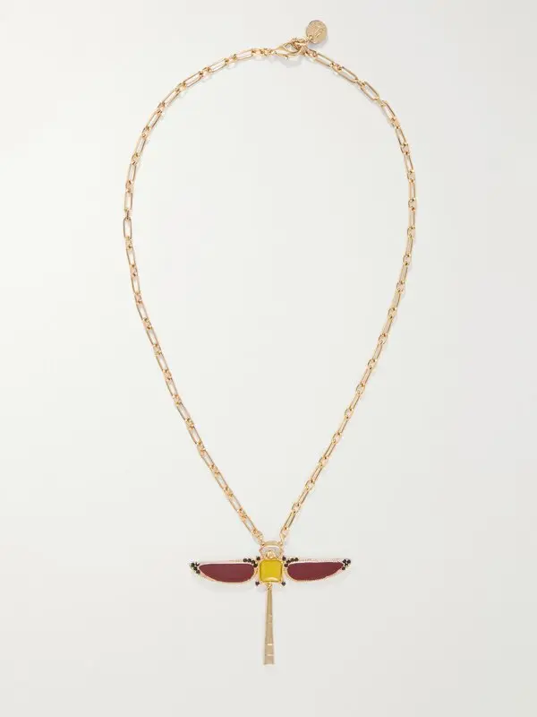 La DoubleJ Dragonfly Gold-plated Agate Necklace - Neutrals