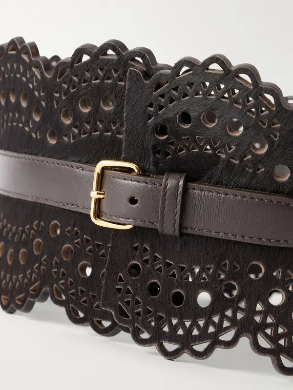 Alaïa Vienne Laser-cut Leather-trimmed Calf Hair Belt