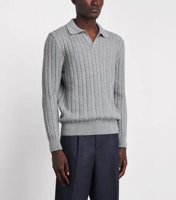 Isaia Wool-silk-cashmere Polo Sweater