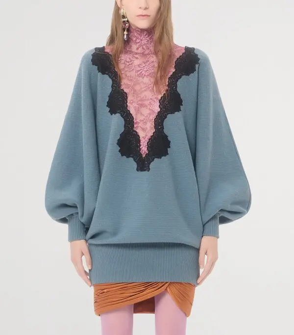 Valentino Garavani Wool-lace High-neck Sweater