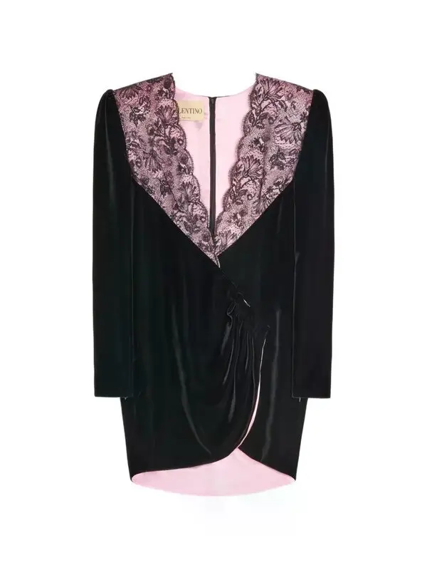 Valentino Garavani Lace-detail Velvet Mini Dress - Black