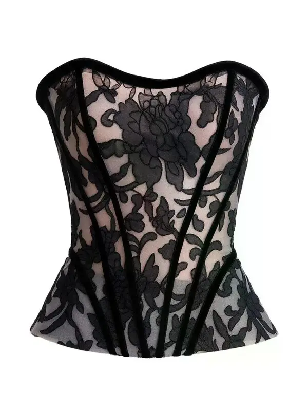 GEMY MAALOUF Floral-lace Strapless Corset - Black