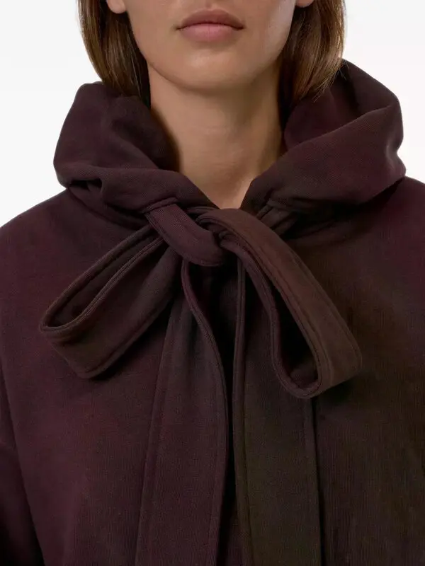 Closed Pussy-bow Dropped-shoulder Hoodie - Brown