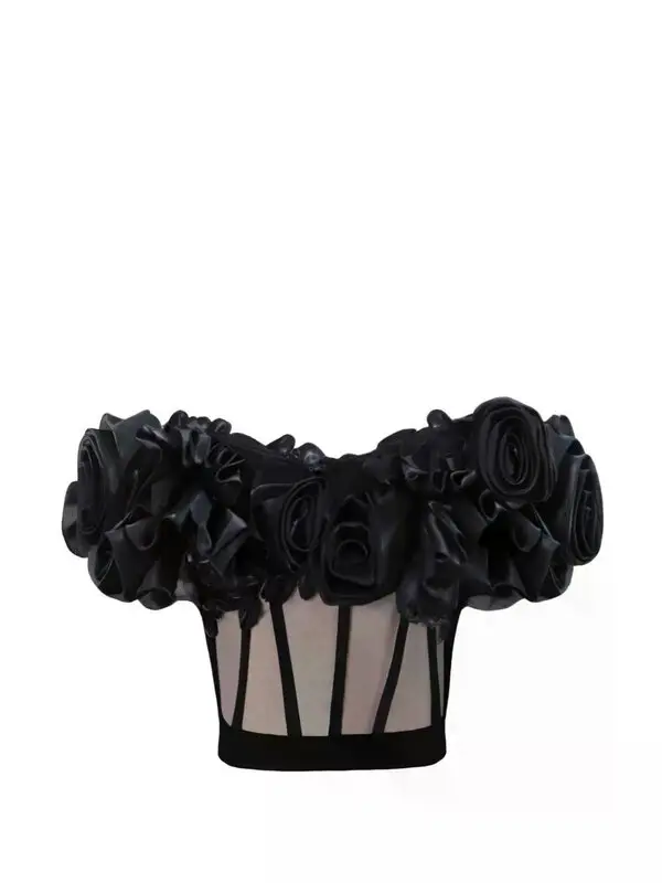 GEMY MAALOUF Floral-appliqué Corset Top - Black