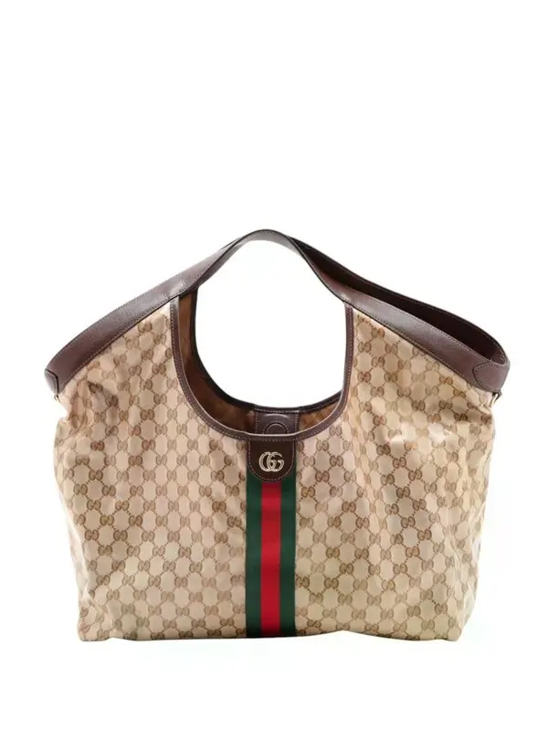 Gucci 2016-2026 Large Gg Canvas Web Giglio Tote Bag - Brown