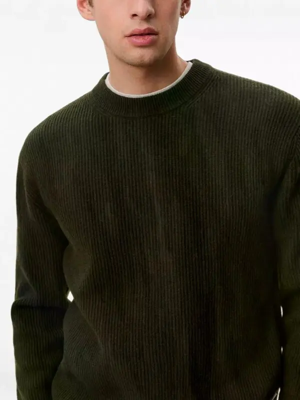 LES DEUX Crewneck Knit Wool Rib Knit Rosin