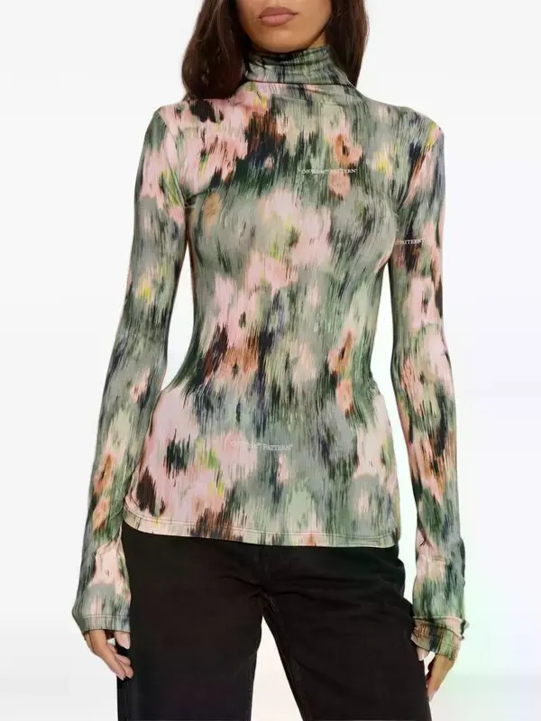 Off-White Abstract-print Turtleneck Top - Green
