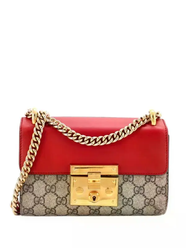 Gucci Padlock Shoulder Bag Gg Coated Canvas And Leather Small Crossbody Bag - Red