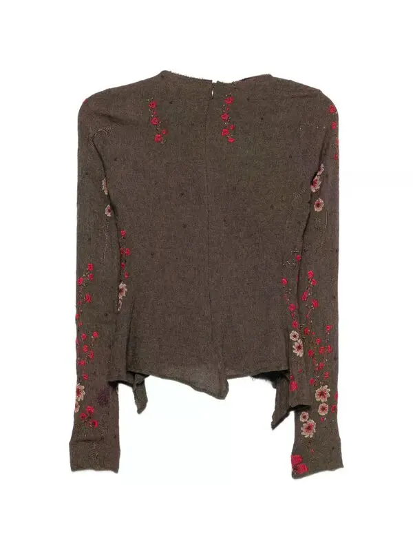 MARC LE BIHAN Floral-embroidered Raw-edge Top