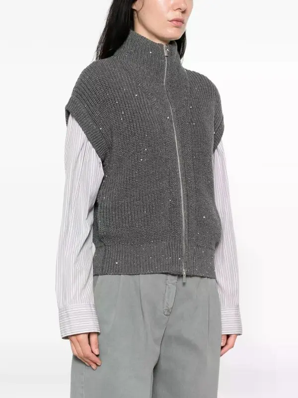 Peserico Sequin-embellished Ribbed Sleeveless Cardigan