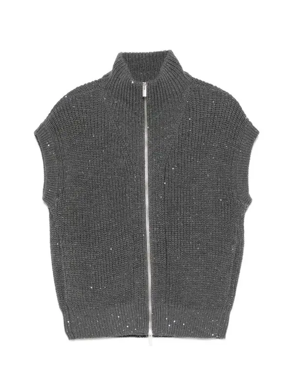 Peserico Sequin-embellished Ribbed Sleeveless Cardigan
