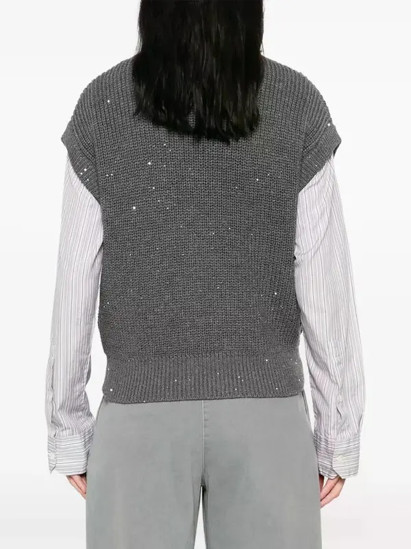 Peserico Sequin-embellished Ribbed Sleeveless Cardigan