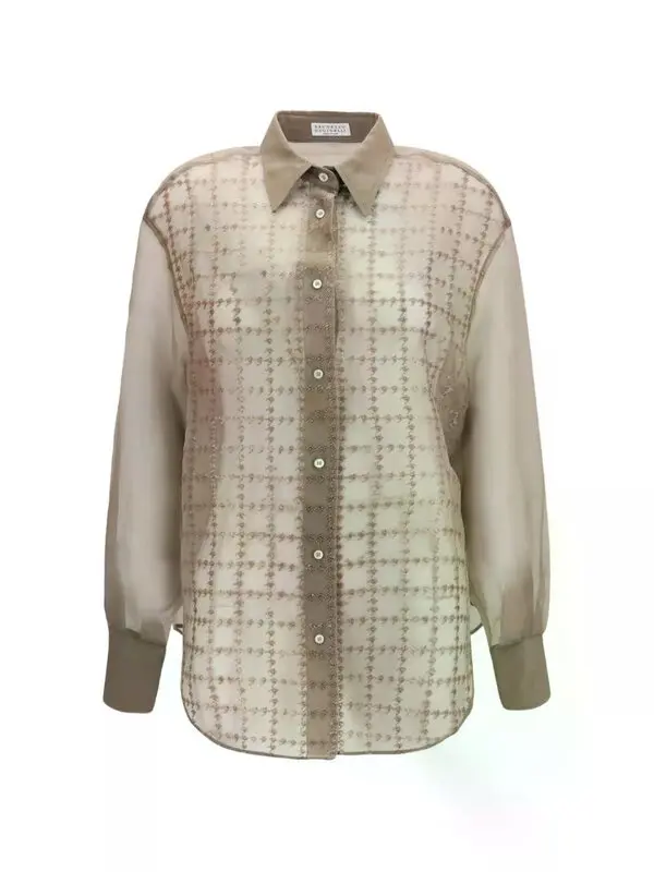 Brunello Cucinelli Sequin-embellished Checked Shirt - Neutrals