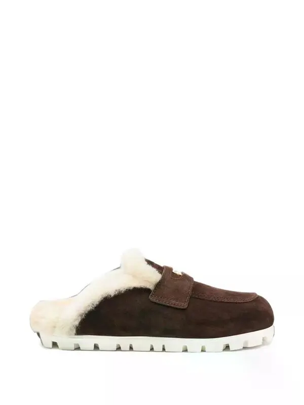 Miu Miu Shearling-lined Suede Flat Mules - Brown