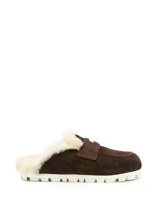 Miu Miu Shearling-lined Suede Flat Mules - Brown