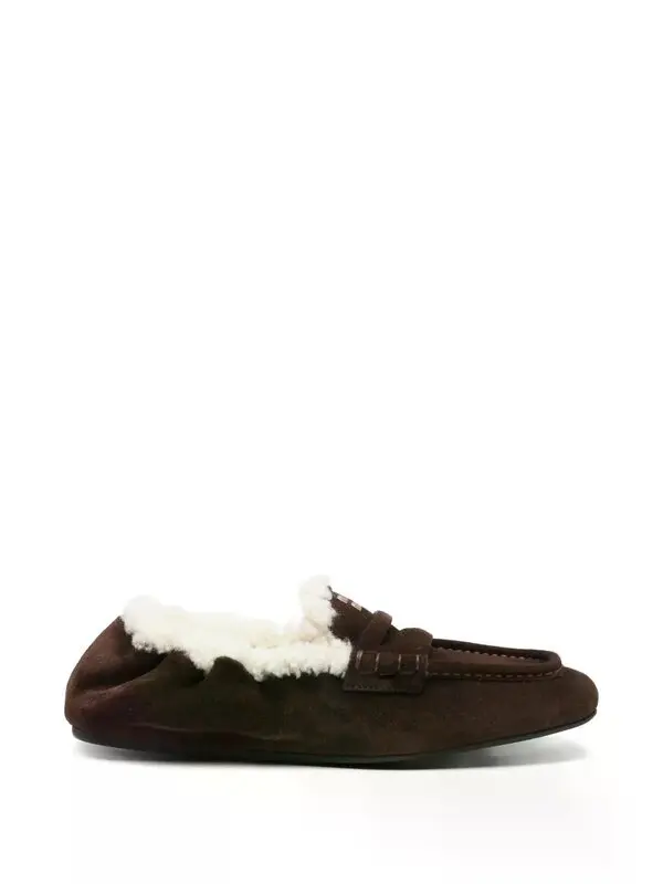 Miu Miu Shearling-trim Suede Loafers - Brown