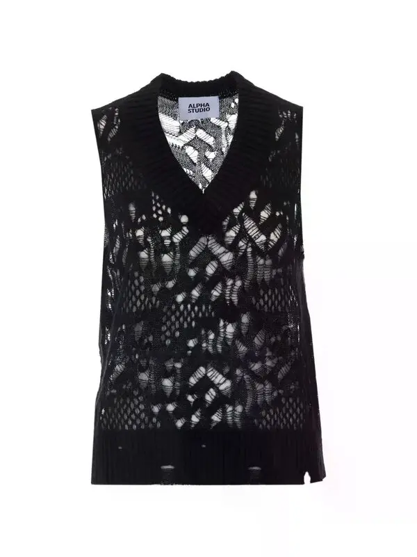 Alpha Studio Distressed-effect Knitted Vest
