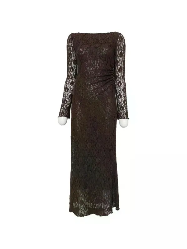 Imperial Lace-knit Long-sleeve Maxi Dress - Brown