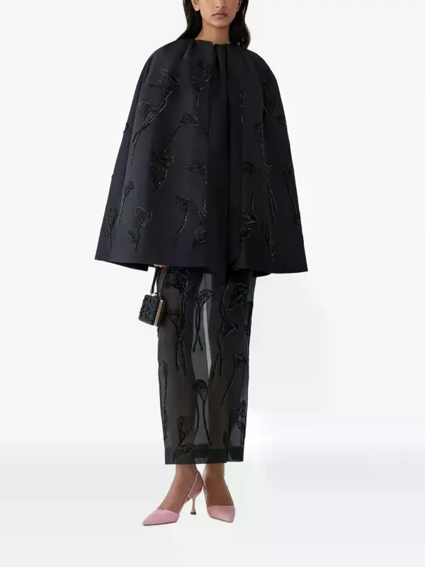 Carolina Herrera Floral-embroidered Silk Cape