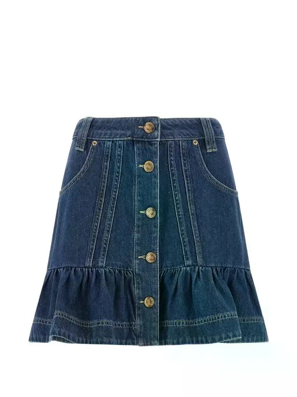 Farm Rio Ruffled Button-front Denim Mini Skirt