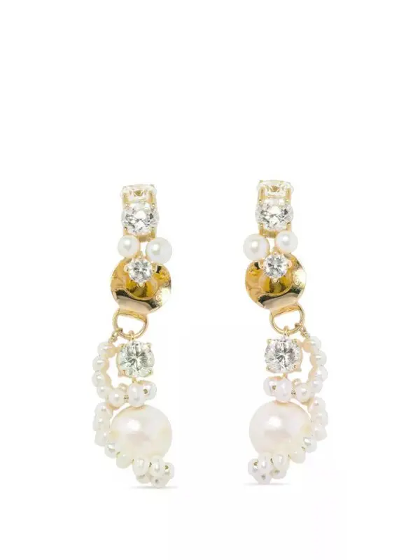Completedworks Pearl And Zirconia Swirl Earrings - Gold