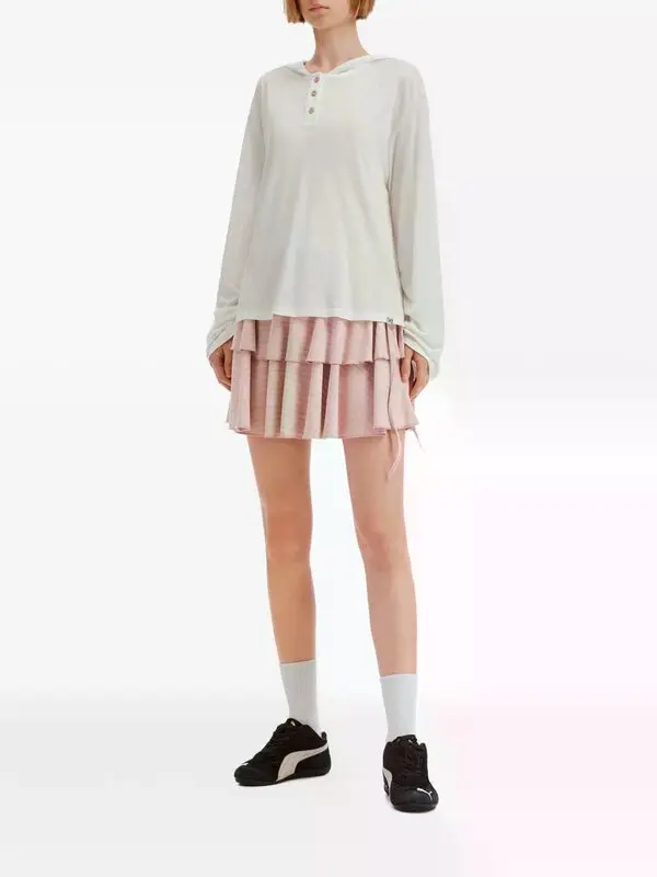 MINI CREAM Drop-shoulder Striped Hoodie And Skirt Set