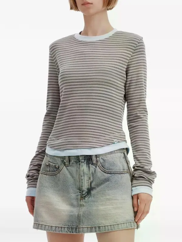 MINI CREAM Striped Layered-effect T-shirt