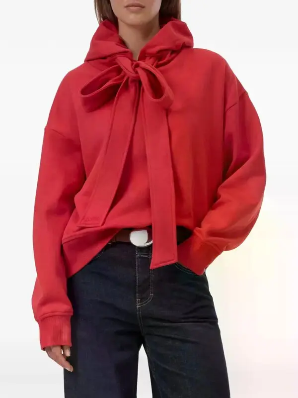 Closed Bow-detail Dropped-shoulder Hoodie