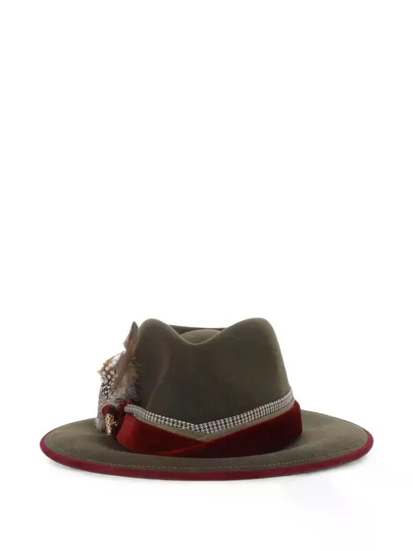 ALEXIA ALVAREZ DE TOLEDO Feather-embellished Houndstooth-trim Hat - Green