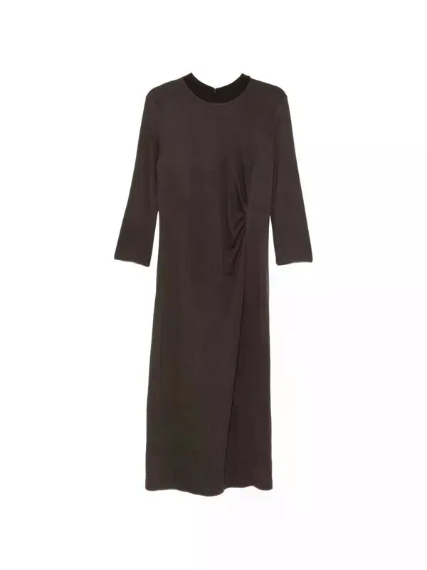 Peserico Ruched Three-quarter Sleeve Midi Dress - Brown