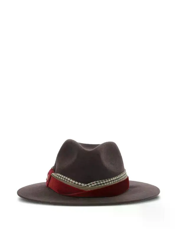 ALEXIA ALVAREZ DE TOLEDO Houndstooth-trim Wool Fedora Hat - Brown