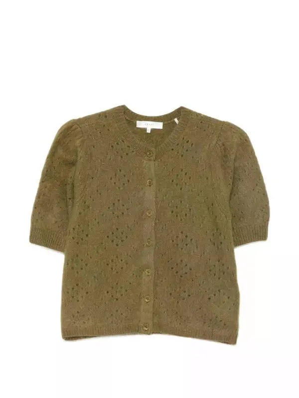 FRAME Pointelle-knit Short-sleeve Cardigan - Green