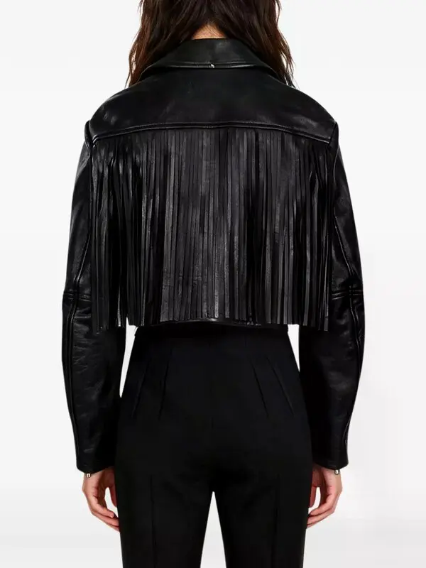 Sportmax Fringe-detail Biker Leather Jacket