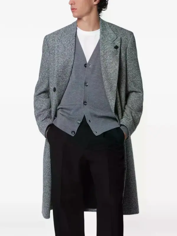 LARDINI Herringbone Double-breasted Coat