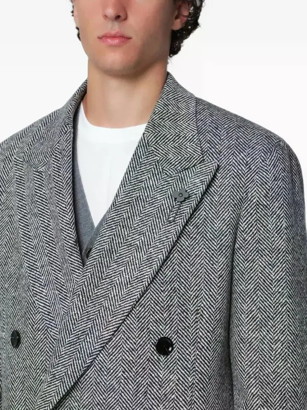 LARDINI Herringbone Double-breasted Coat