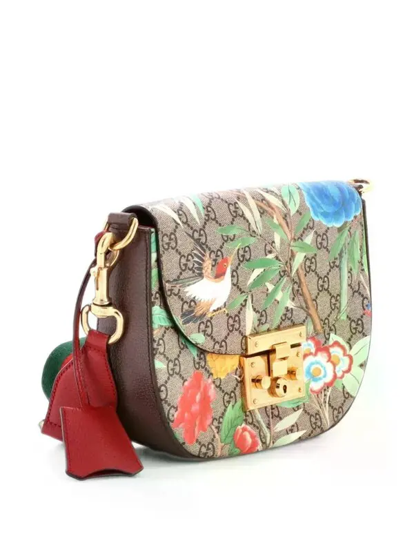 Gucci Padlock Saddle Tian Print Gg Coated Canvas Medium Shoulder Bag