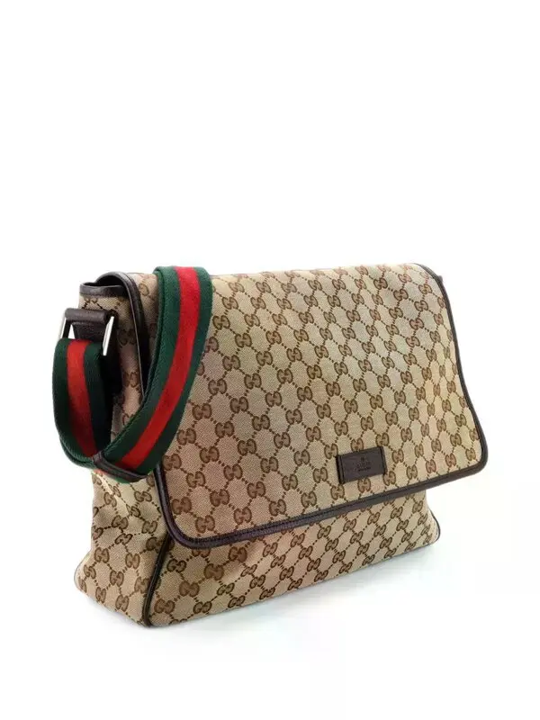 Gucci Web Strap Flap Messenger Gg Canvas Medium Crossbody Bag