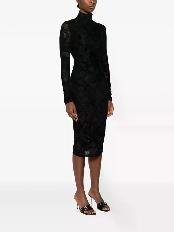 Just Cavalli Mock-neck Long-sleeve Midi Dress - Black