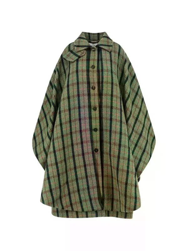 Chloé Check-pattern Button-down Cape Coat - Green